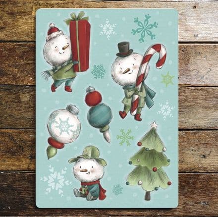 Snowman Christmas Tree Candy Cane Cute - Metal Typography Wall Sign